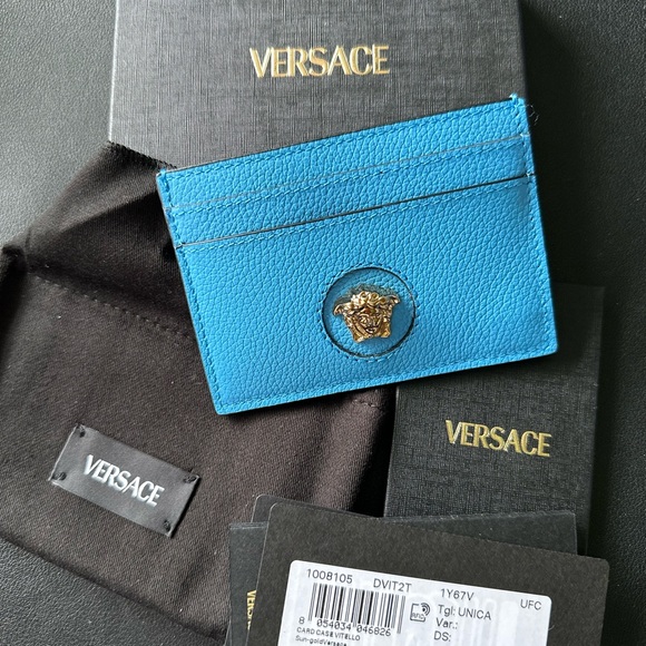 Versace | Bags | Versace La Medusa Blue Leather Card Case | Poshmark